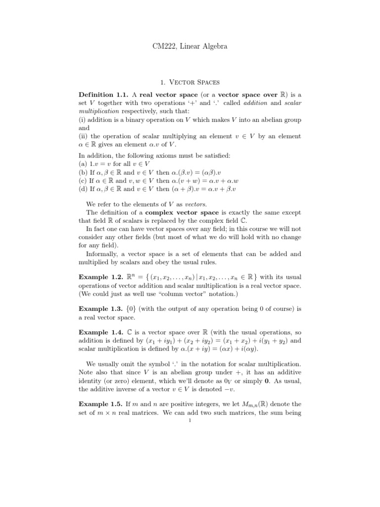 Linear Algebra Lecture Notes | PDF | Determinant | Linear Subspace