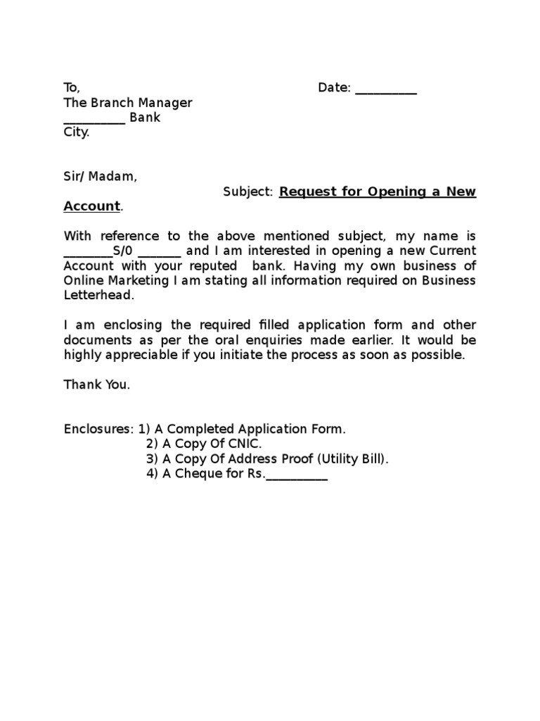 Current Account Opening Request Letter | PDF
