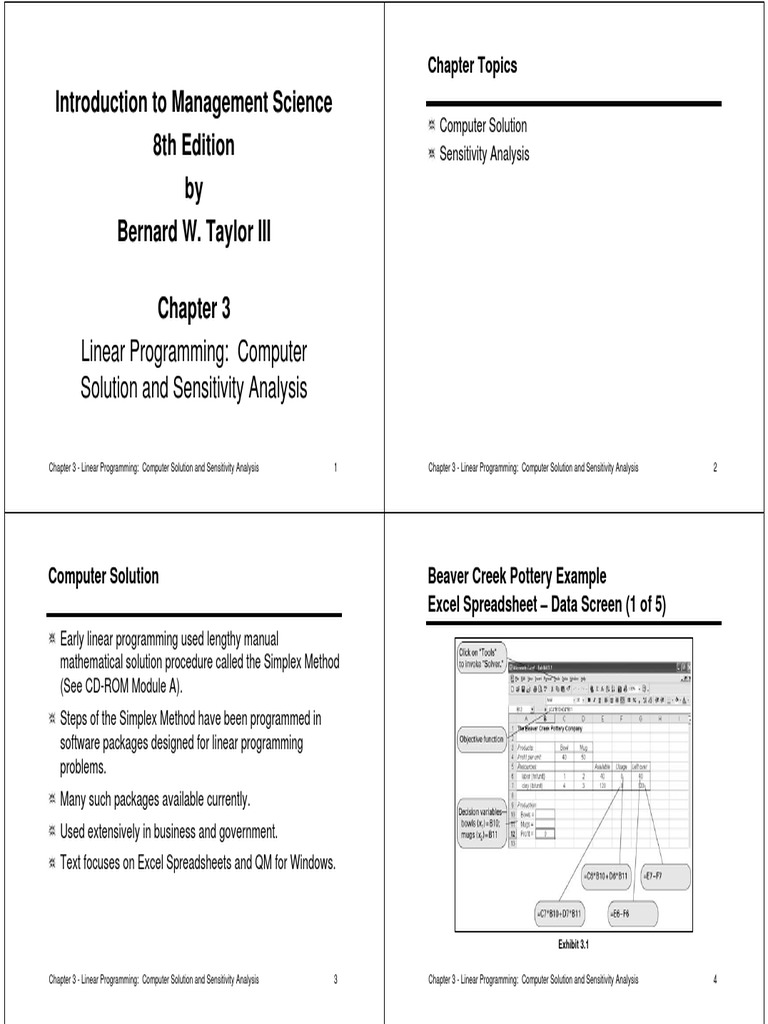 MSS - CHP 3 - Linear Programming Modeling Computer Solution and Sensitivity Analysis PDF | PDF ...