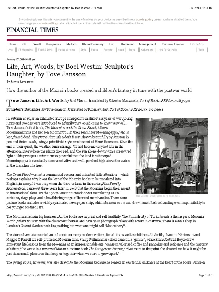 Life, Art, Words, by Boel Westin Sculptor's Daughter - by Tove Jansson ...