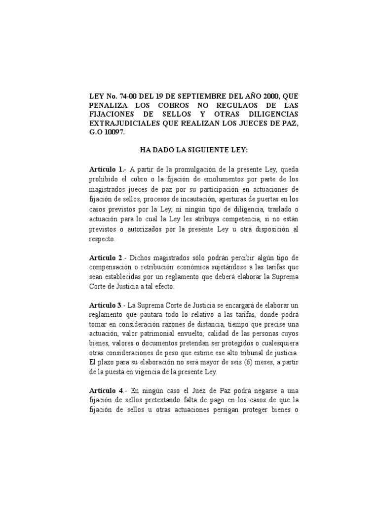 Ley 74-00 Del 2000. Que Penaliza Cobros No Regulados en | PDF ...