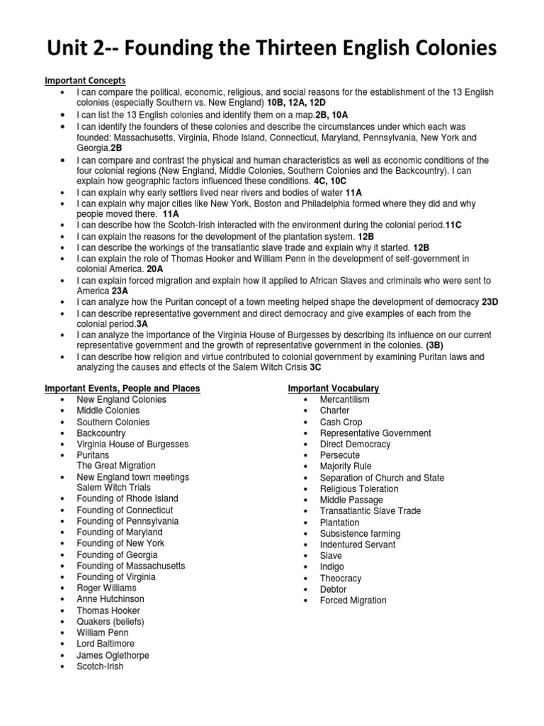 Unit 2 Study Guide | PDF | Colonial History Of The United States ...