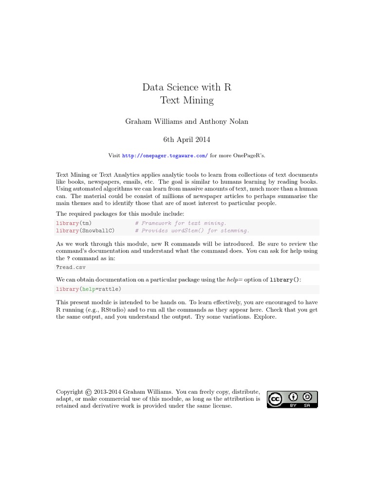 Data Science With R Text Mining by Graham Williams | PDF | Metadata ...