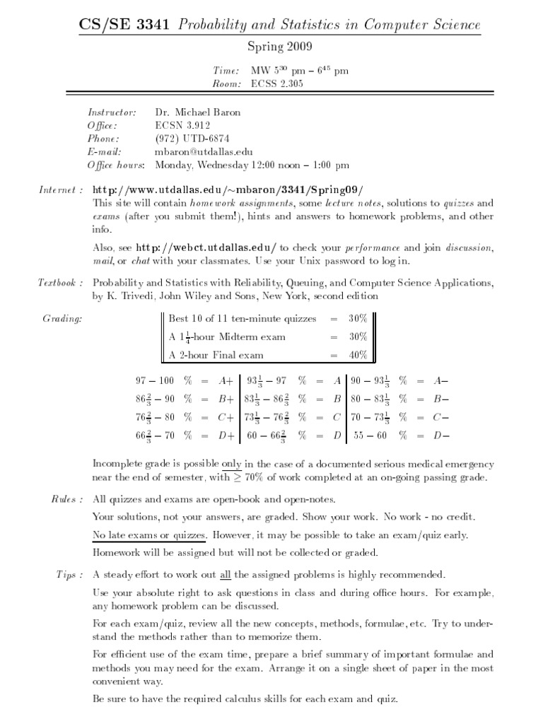 Probability and Statistics Course Syllabus | PDF | Probability ...