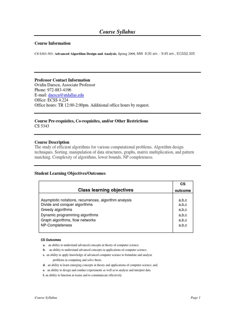 Advanced Algorithm Design Syllabus | PDF | University Of Texas At ...