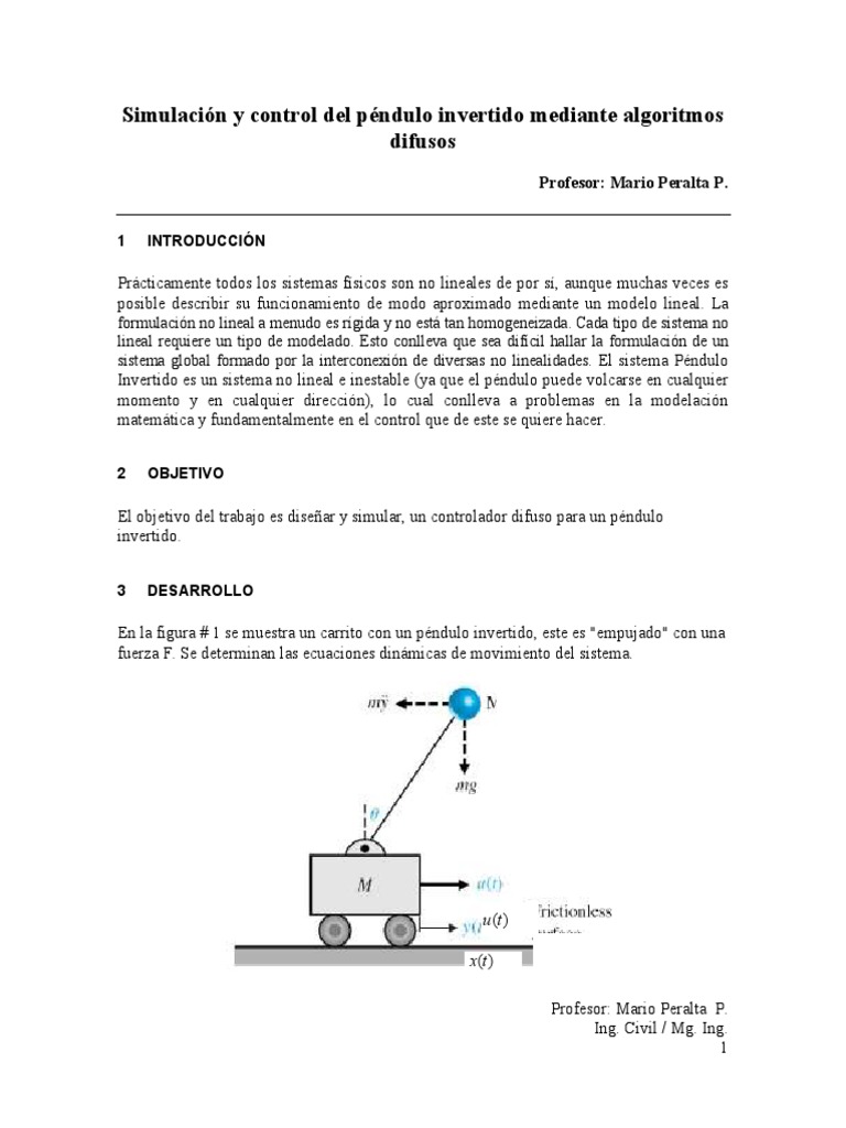 Lab 15 Simulacion del pendulo invertido y control difuso.pdf | Péndulo ...