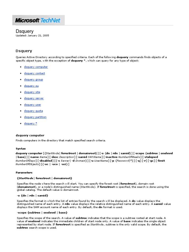 Dsquery | PDF | Command Line Interface | Active Directory