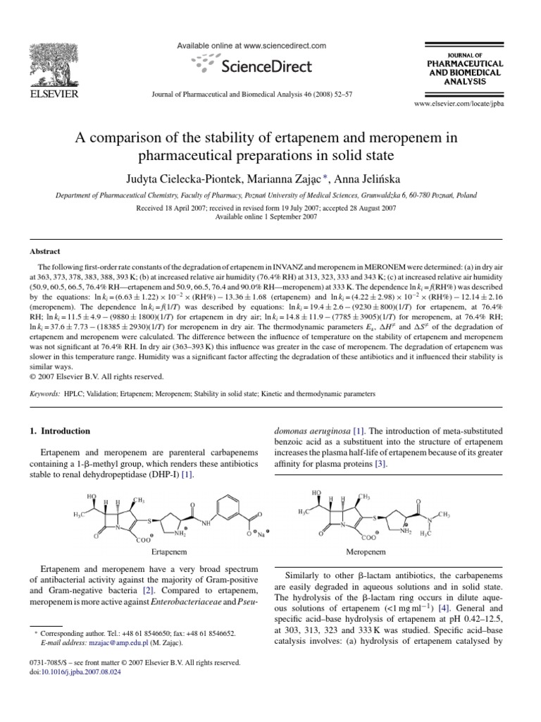 Comparison Stability Ertapenem and Meropenem PDF | PDF | Hydrolysis ...