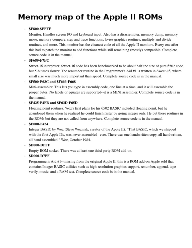 Apple II ROM Memory Map Overview | PDF | Classes Of Computers ...