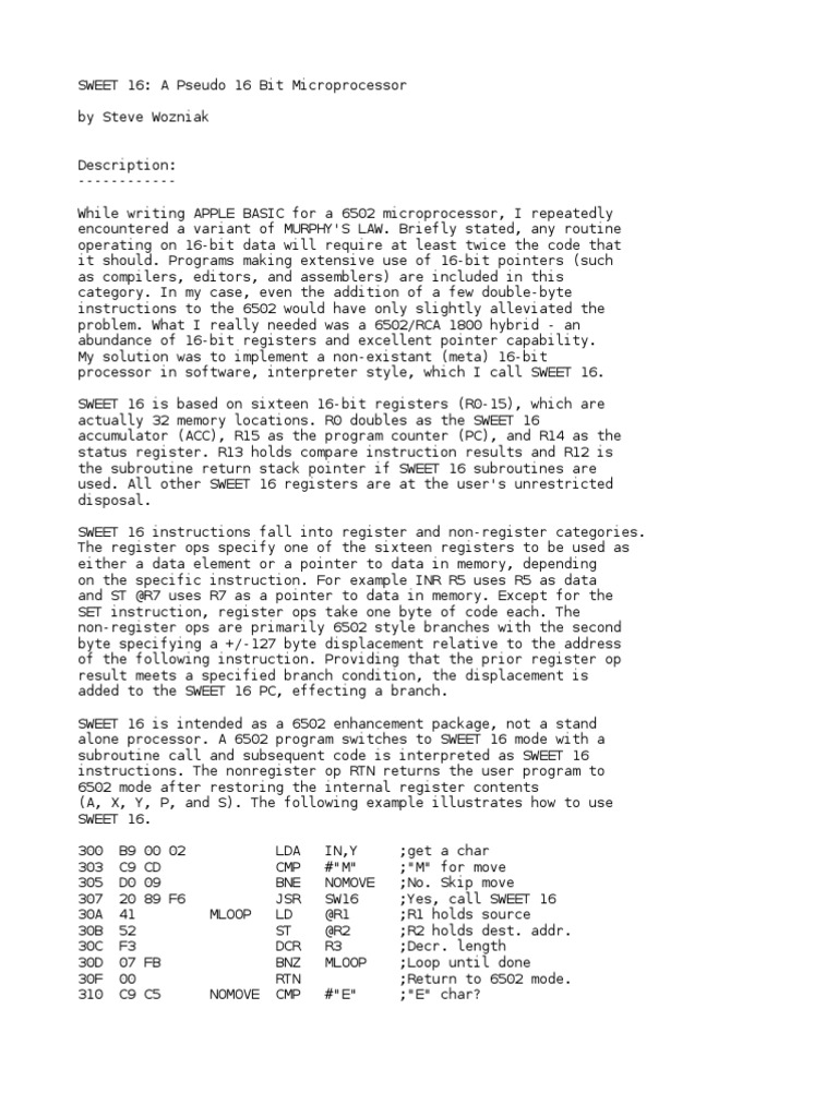 WOZPAK Sweet-16 Article 1 | PDF | Subroutine | Pointer (Computer Programming)