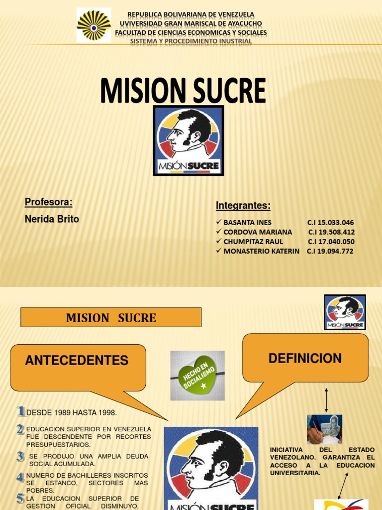 Diapositivas Mision Sucre | PDF | Política (general) | Gobierno