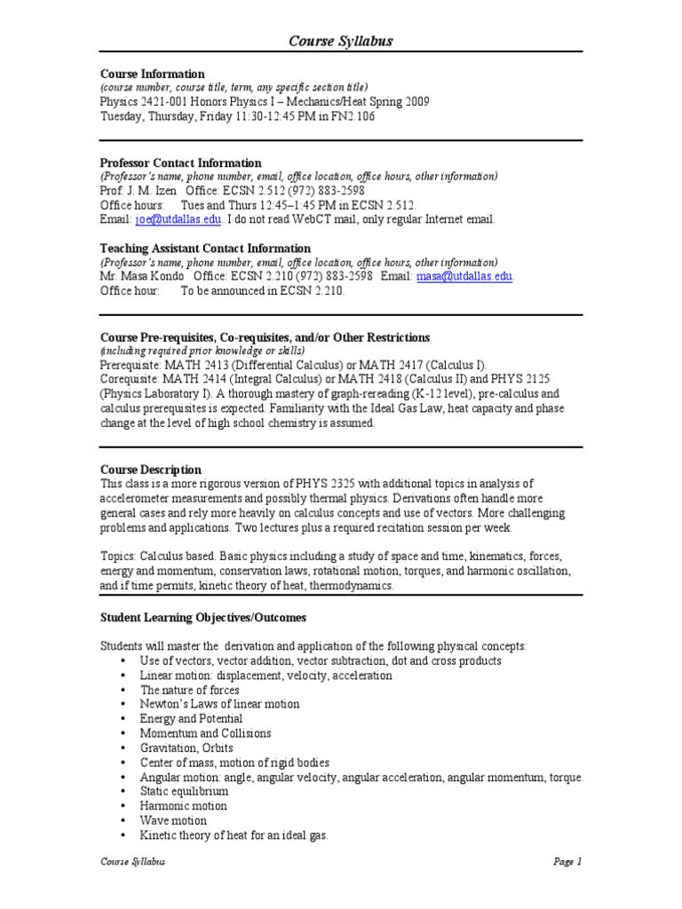UT Dallas Syllabus For Phys2421.001.09s Taught by Joseph Izen (Joe ...