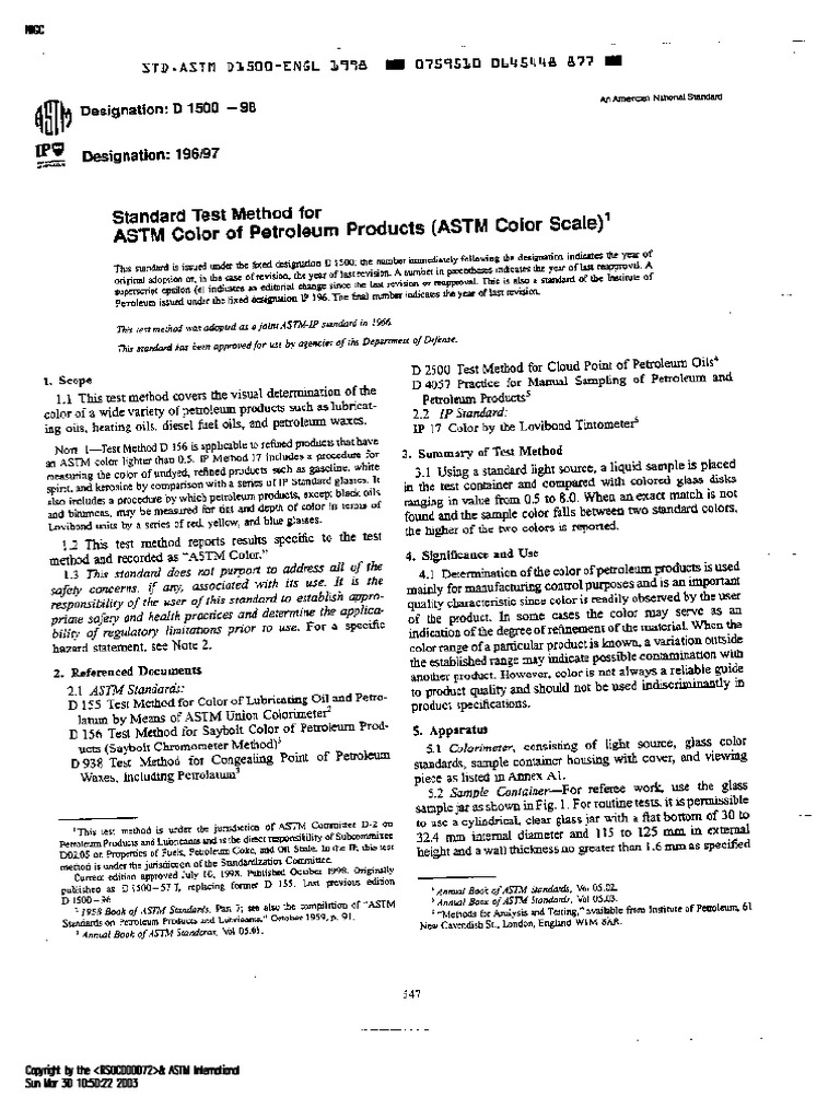 Astm D1500 PDF | PDF