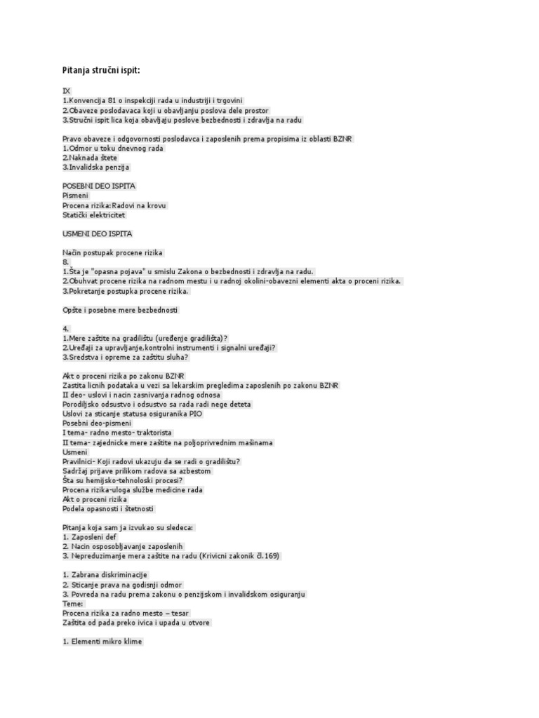 Pitanja Stručni Ispit | PDF