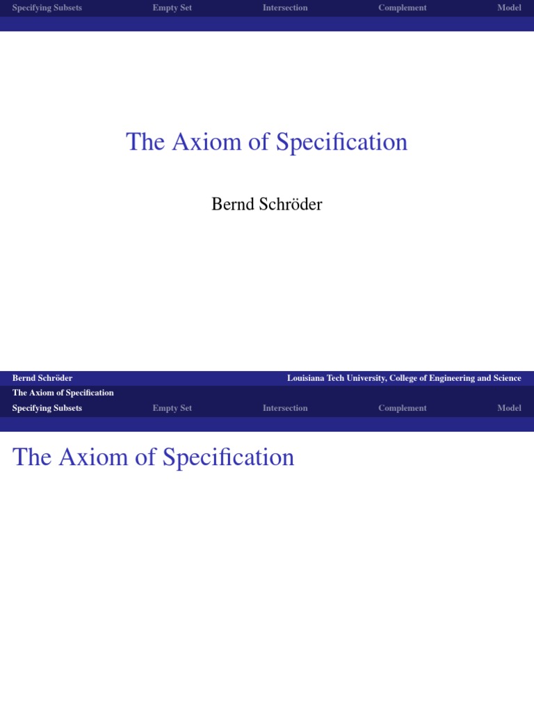 The Axiom of Specification: Bernd SCHR Oder | PDF | Intersection (Set ...