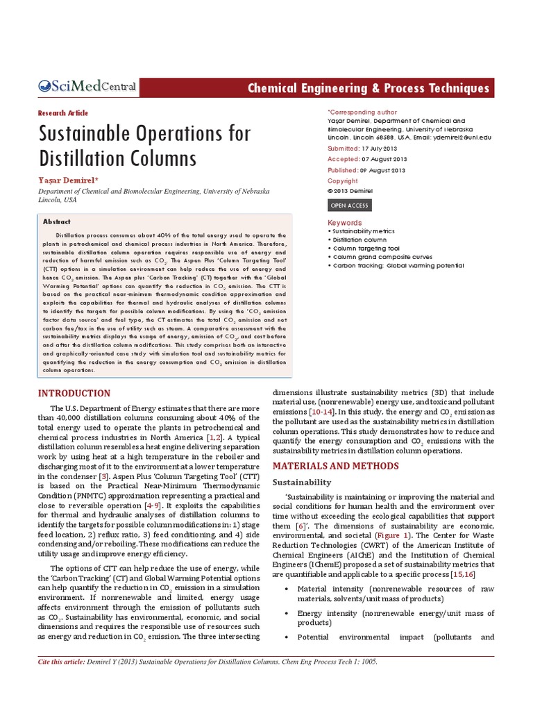 Sustainable Operations For Distillation Columns: Chemical Engineering ...