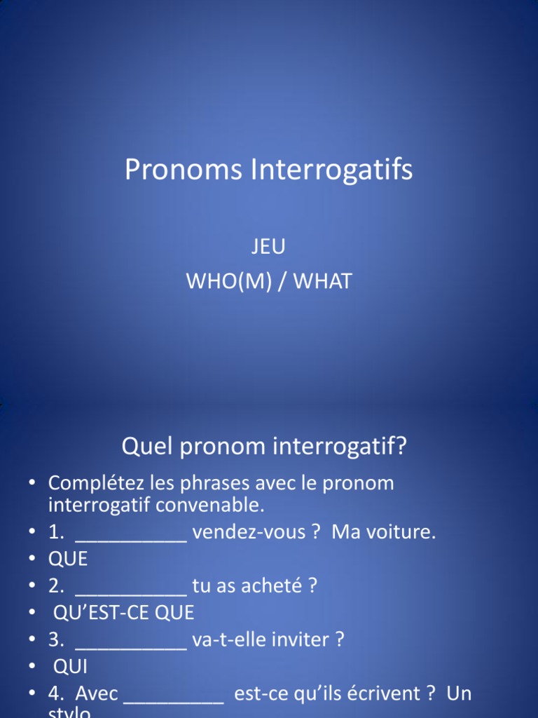 Pronoms Interrogatifs Jeu | PDF