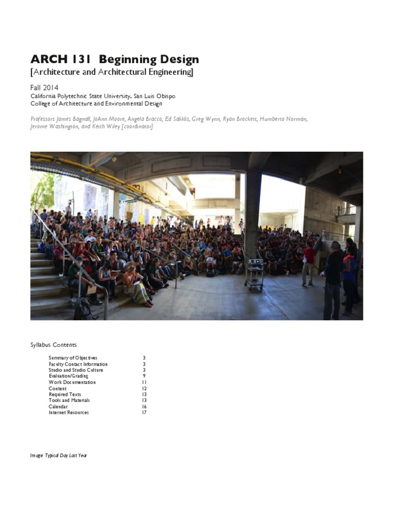 ARCH 131 Syllabus Cal Poly SLO | PDF | Inquiry | Design
