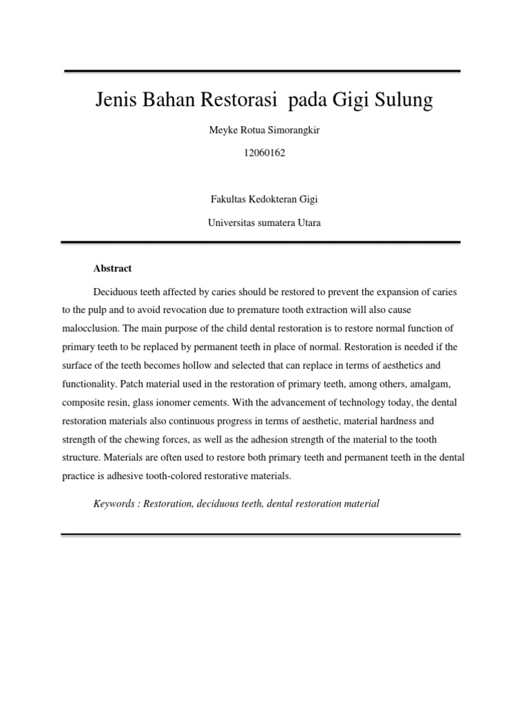 Jenis Bahan Restorasi Pada Gigi Sulung | PDF