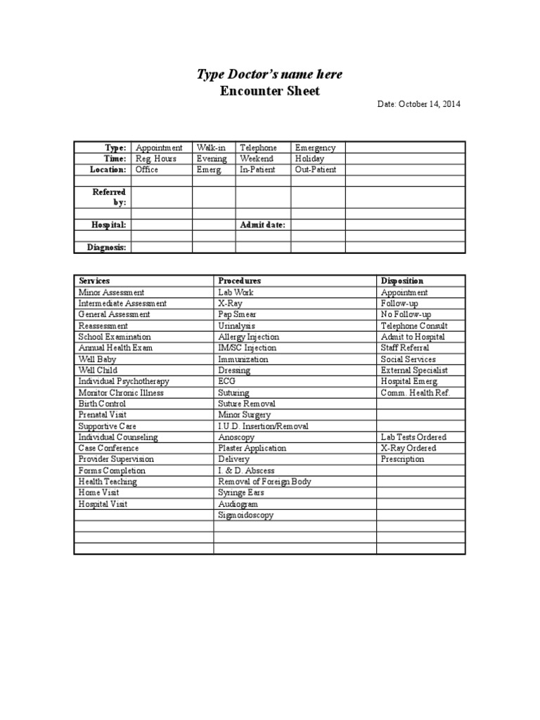 Medical Encounter Sheet Template | PDF