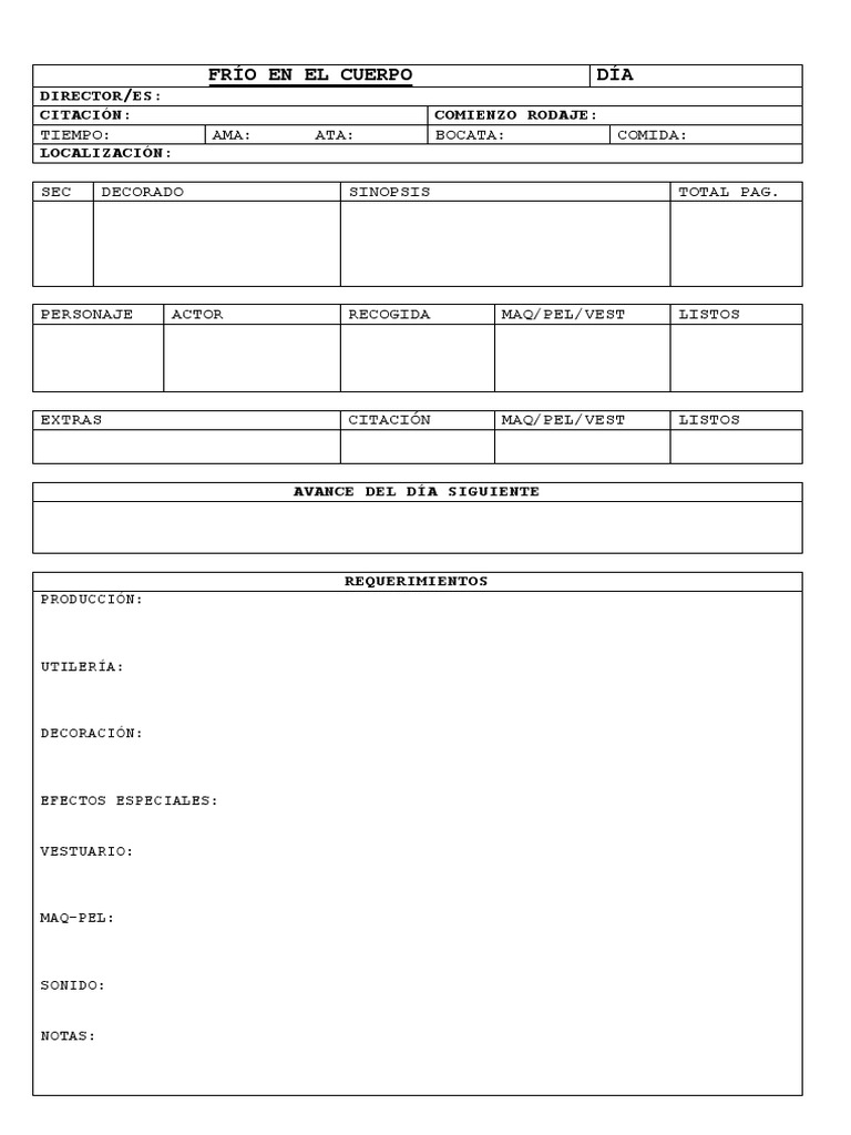 Plan de Rodaje Documental: Ejemplo y Formato | PDF | Arte