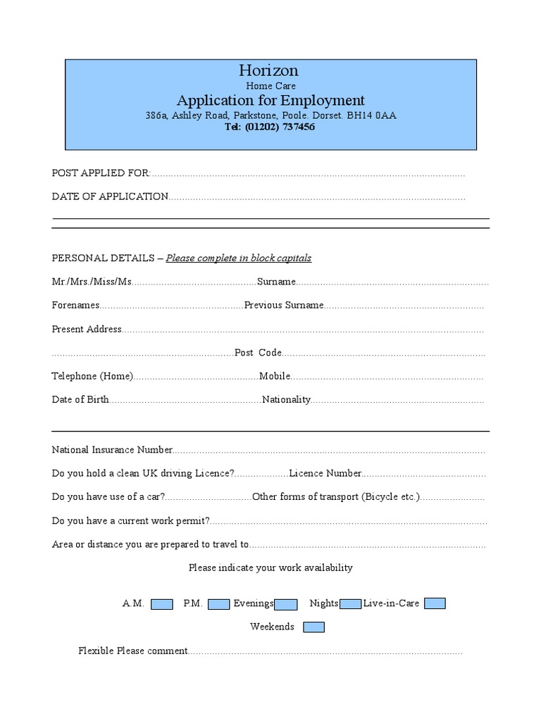 Horizon: Application For Employment | PDF | Criminal Record | Virtue
