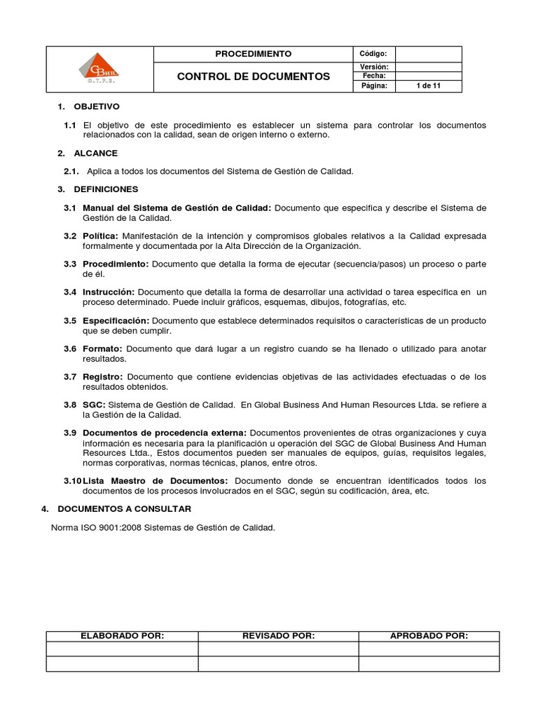 p1 - Control de Documentos | PDF | Gestión de la calidad | Calidad ...