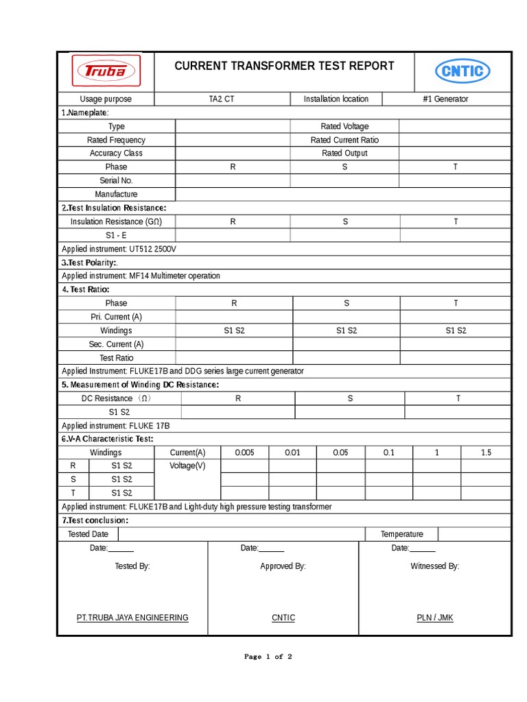 Current Transformer Test Report: 1.nameplate | PDF