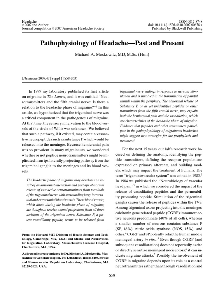 Pathophysiology of Headache | PDF | Headache | Migraine