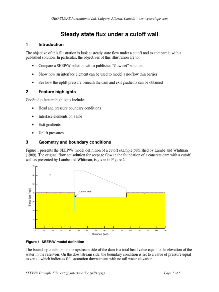 SEEP/W Example: Modeling Steady State Flux Under a Cutoff | PDF | Soil ...