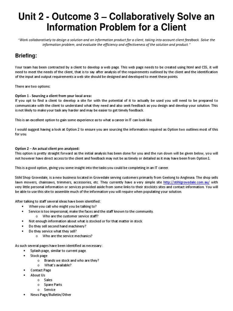 Unit 2 - Outcome 3 - Collaboratively Solve An Information Problem For A ...