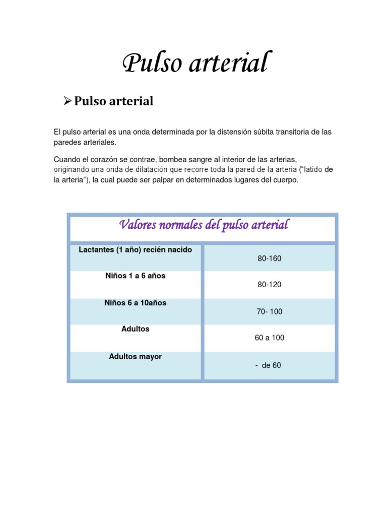 Valores Normales del Pulso Arterial | PDF | Legumbres | Ritmo cardiaco