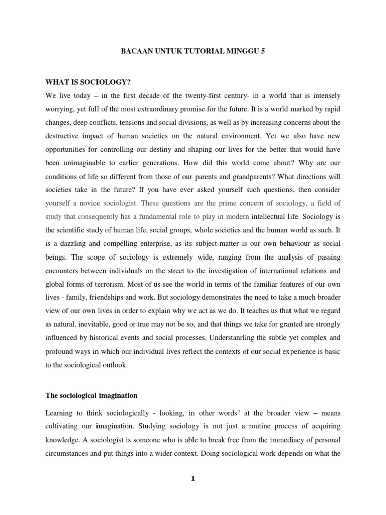 The Sociological Imagination - TUTORIAL 1 (MINGGU 5) | PDF | Coffee ...