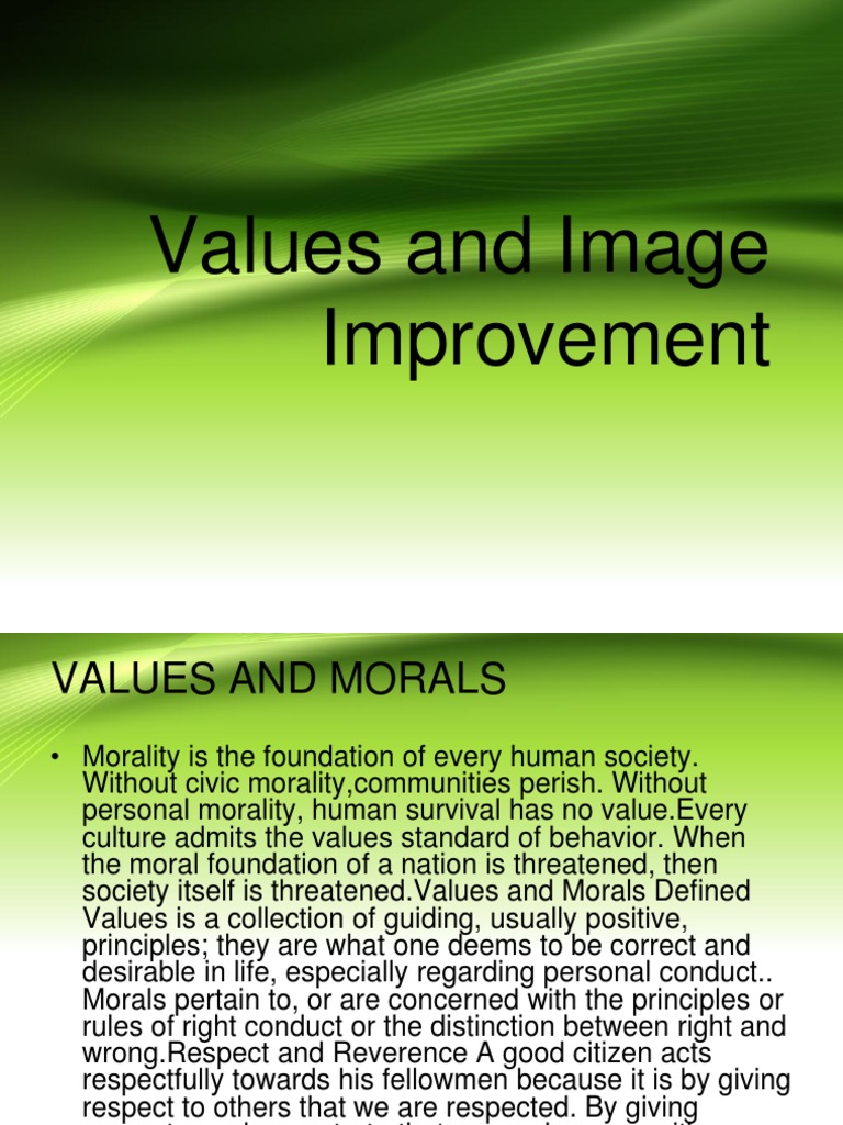 Values and Image Improvement | PDF | Value (Ethics) | Idealism