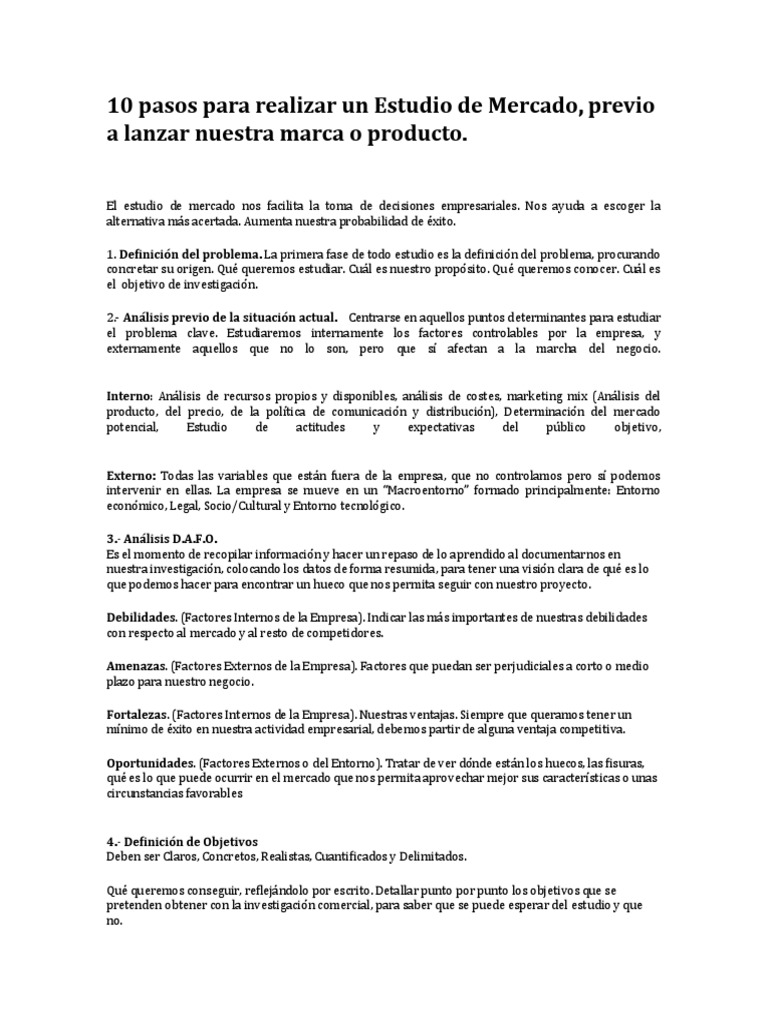 Pasos para un Estudio de Mercado | PDF | Economias | Business