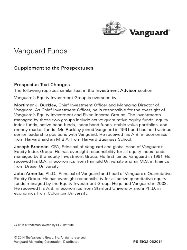 Vanguard Funds: Supplement To The Prospectuses | PDF | Mutual Funds ...