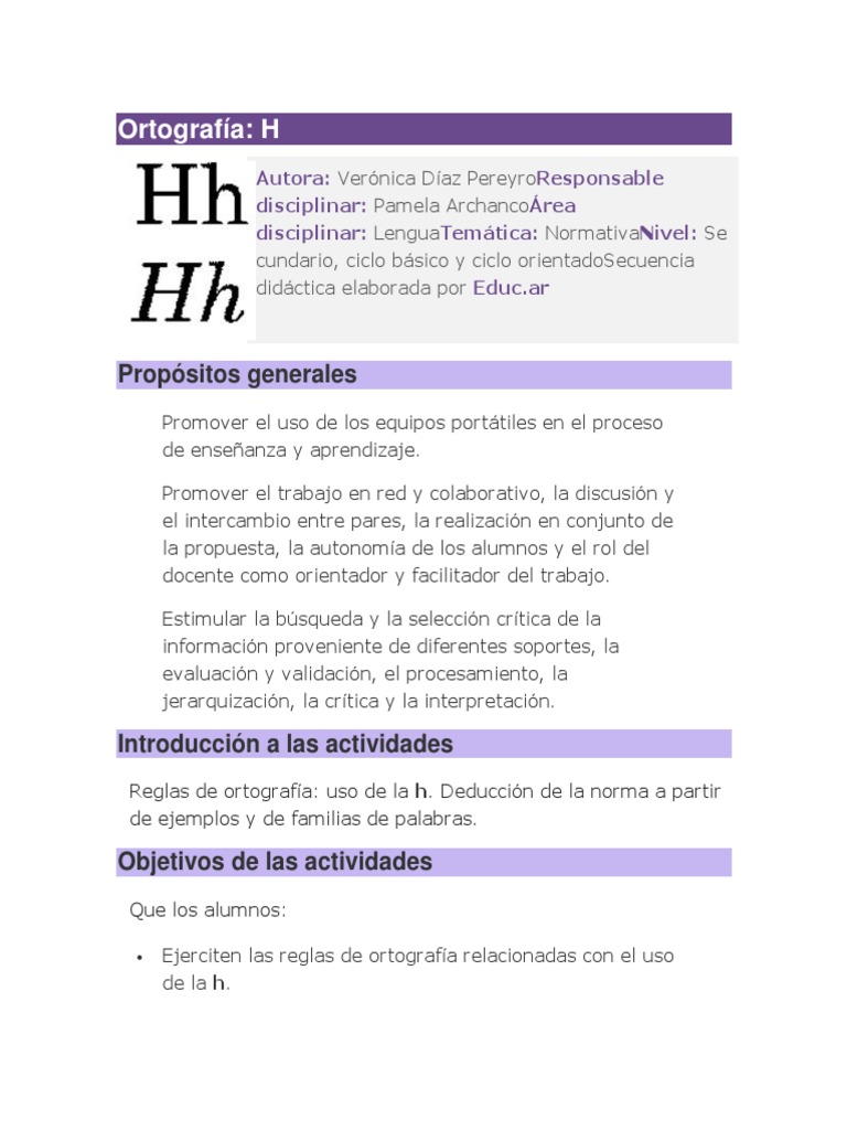 Uso de La H | Descargar gratis PDF | Diccionario | Ortografía