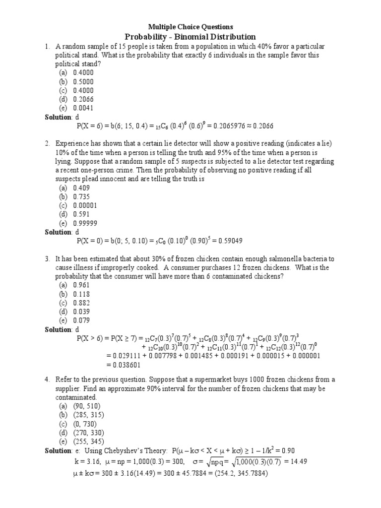 Multiple Choice Probability Binomial Distribution Problems | PDF ...