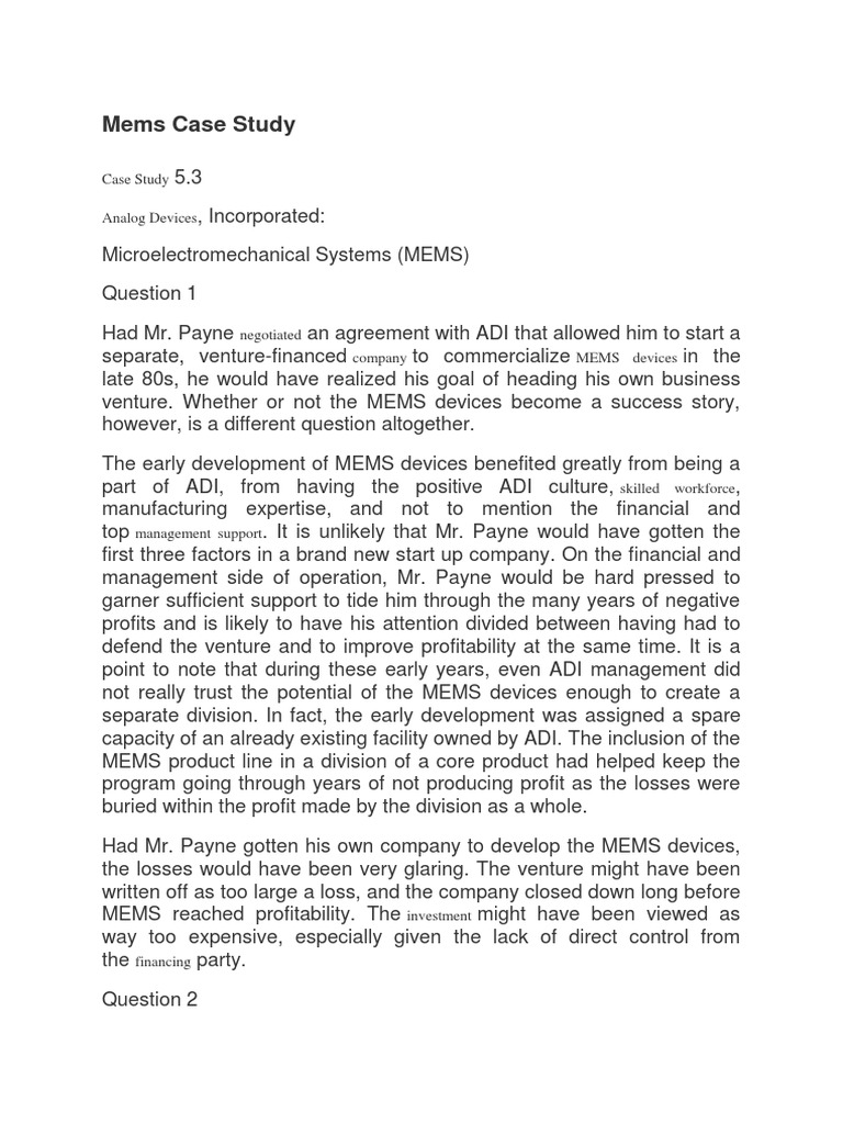 Mems Case Study | Download Free PDF | Entrepreneurship | Innovation