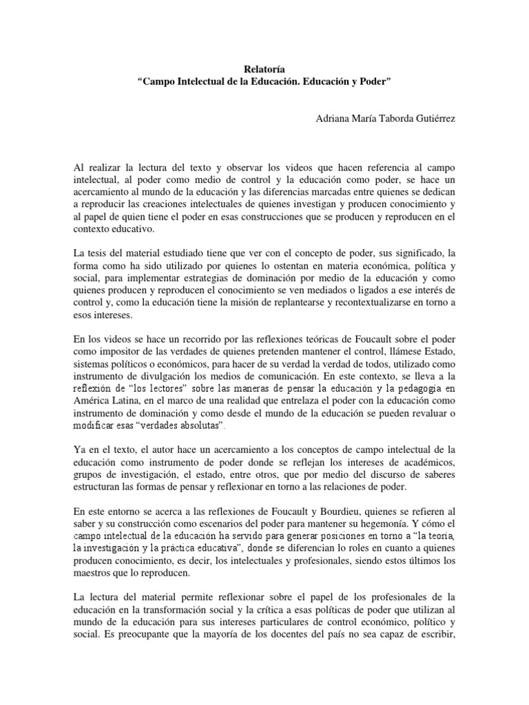 Ejemplo Relatoría | PDF | Michel Foucault | Intelectual