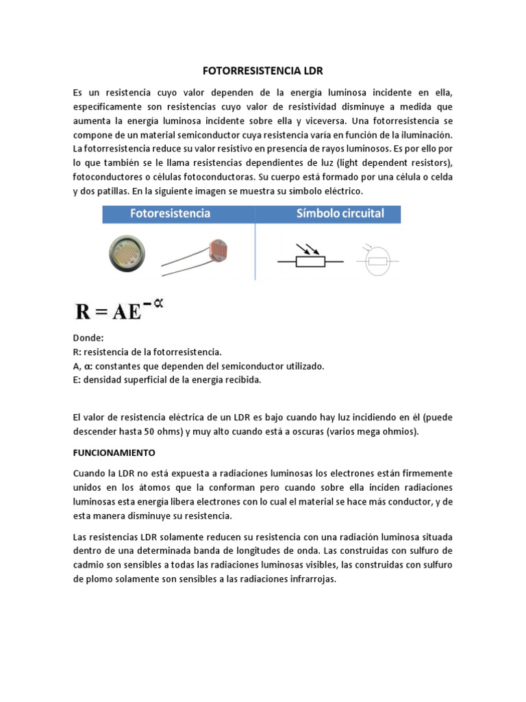 Fotorresistencia LDR PDF | PDF | Electromagnetismo | Física