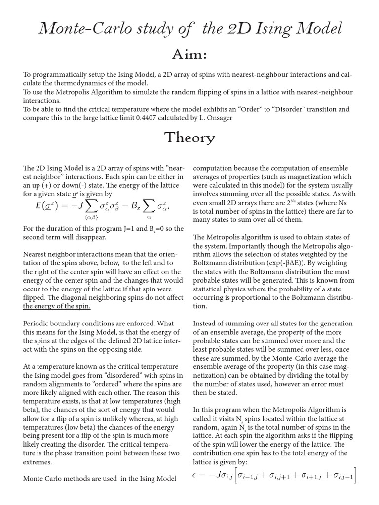 Monte-Carlo Study of The 2D Ising Model | PDF | Theoretical Physics ...