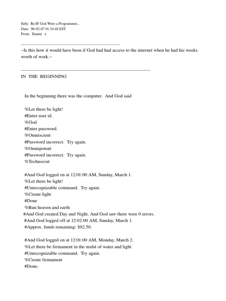 IF God Were A Programmer... | PDF | Business