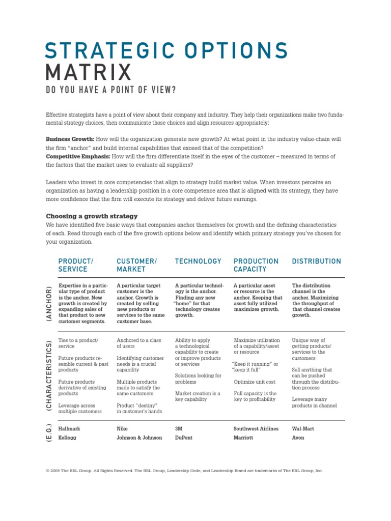 Strategic Options Matrix | PDF | Strategic Management | Brand