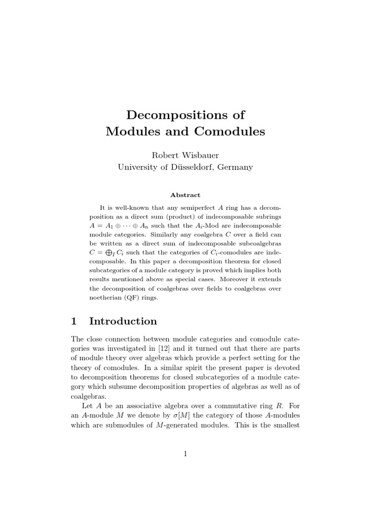Decompositions of Modules and Comodules PDF | PDF | Module (Mathematics) | Ring (Mathematics)