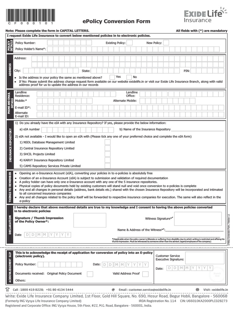 E Policy Conversion Form | PDF | Government | Business