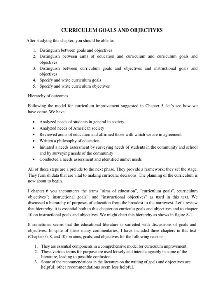 Curriculum Goals and Objectives Explained | PDF | Curriculum | Goal