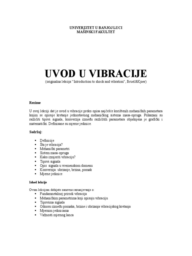 Uvod U Vibracije | PDF