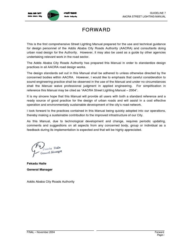 Guidelines for Street Lighting Design: AACRA Street Lighting Manual ...