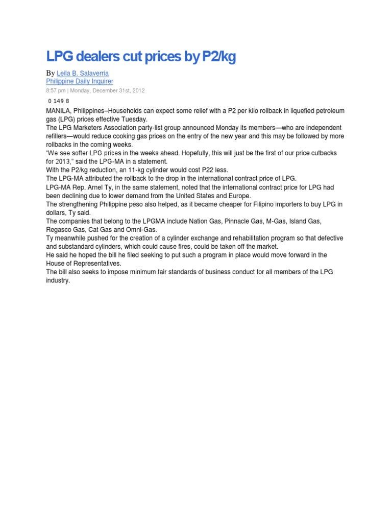 LPG Price Rollback in the Philippines | PDF | Liquefied Petroleum Gas ...